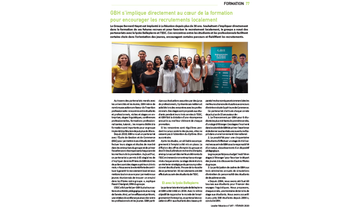 GBH s’implique pour encourager l’emploi local à La Réunion